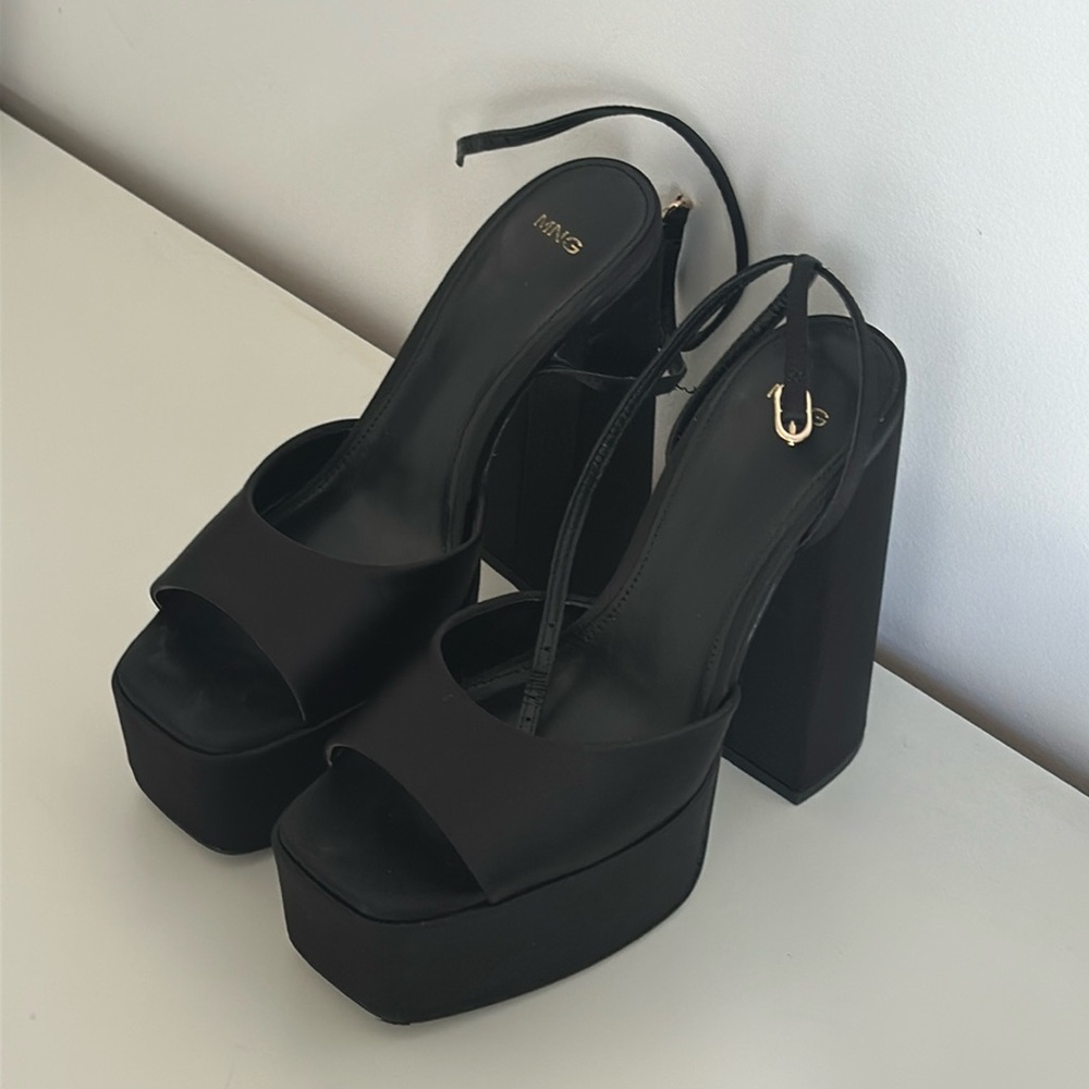 Black Satin Platform Heels From Mango - Size 37 - Gem